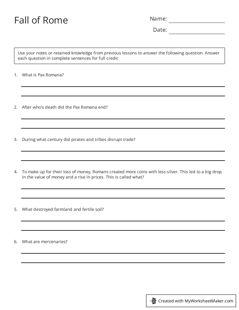 Fall of Rome - My Worksheet Maker: Create Your Own Worksheets