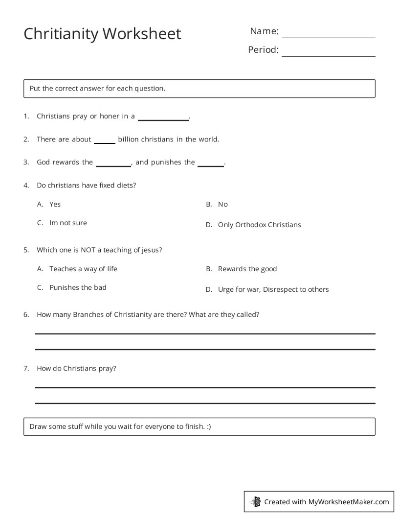 Chritianity Worksheet - My Worksheet Maker: Create Your Own Worksheets
