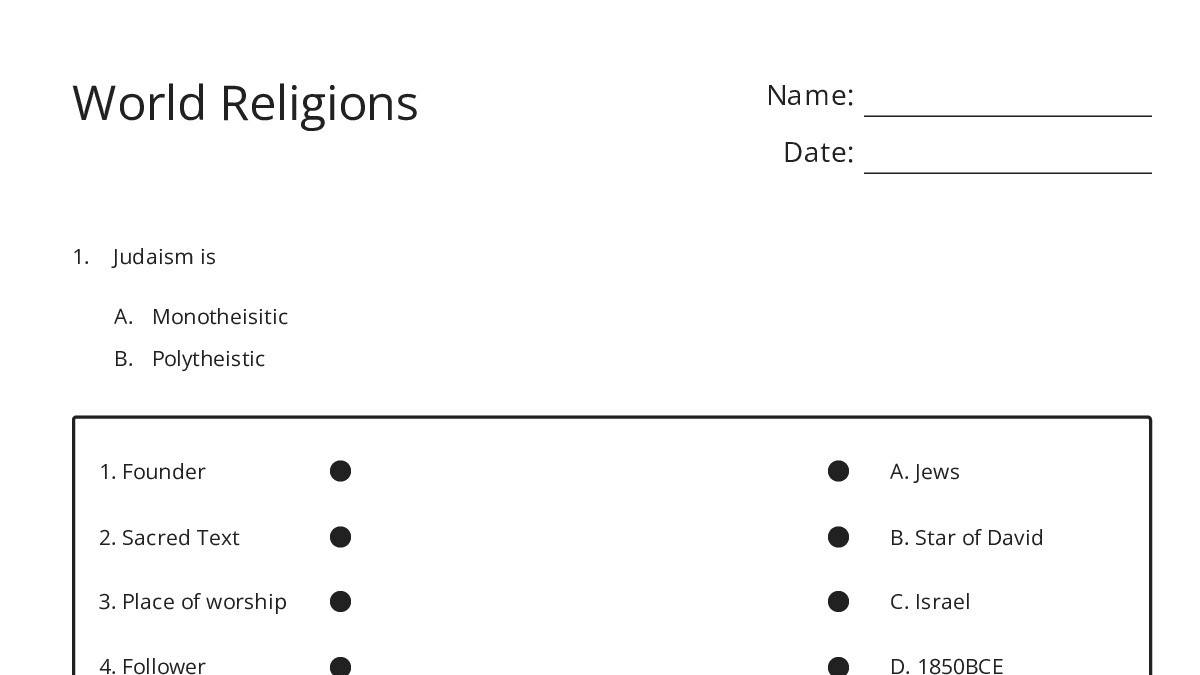World Religions - My Worksheet Maker: Create Your Own Worksheets