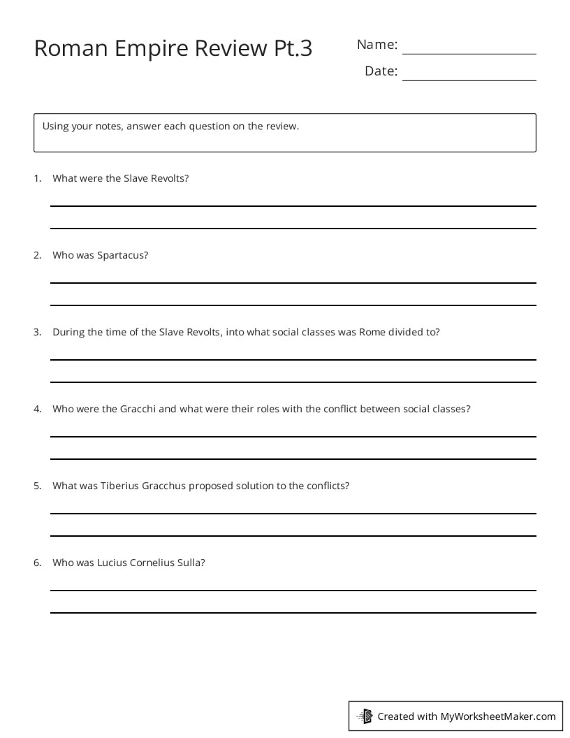 Roman Empire Review Pt.3 - My Worksheet Maker: Create Your Own Worksheets