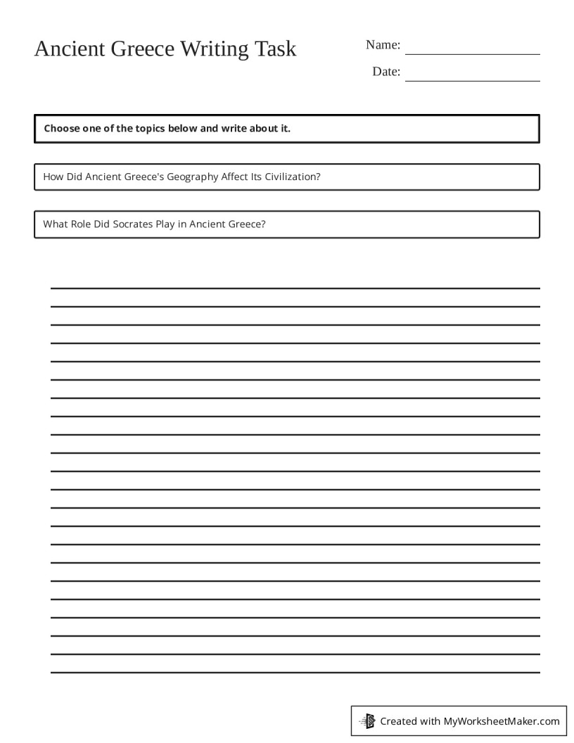 Ancient Greece Writing Task - My Worksheet Maker: Create Your Own ...