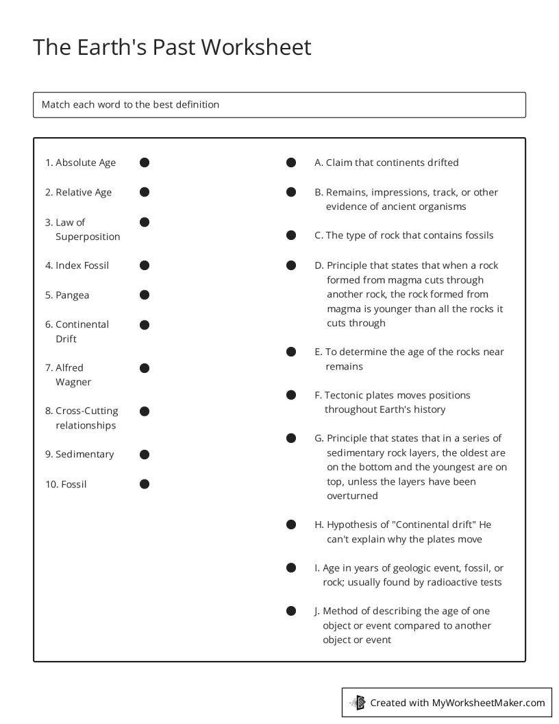 The Earth's Past Worksheet - My Worksheet Maker: Create Your Own Worksheets