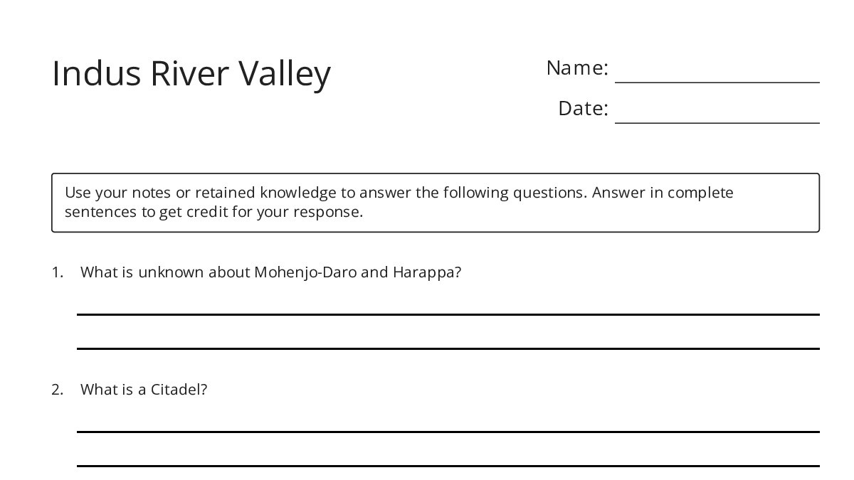 Indus River Valley - My Worksheet Maker: Create Your Own Worksheets