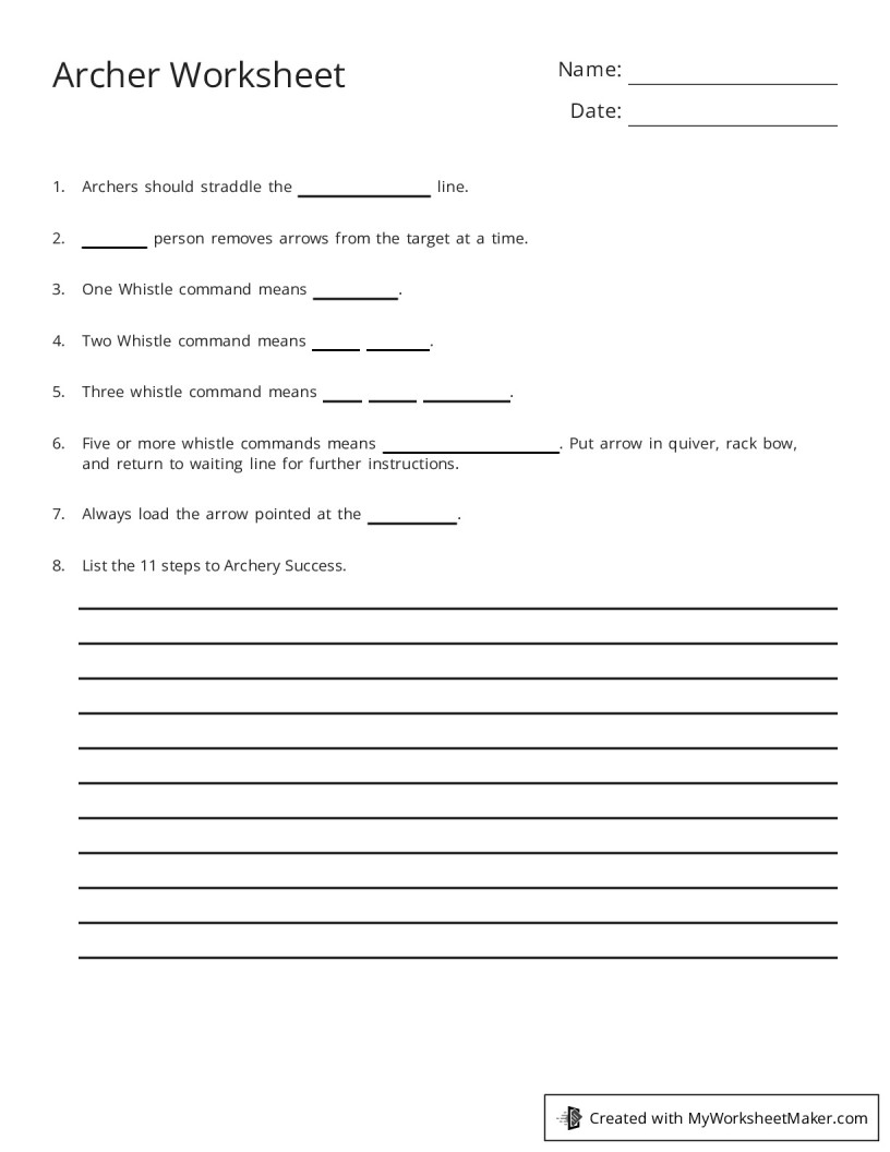 Archer Worksheet - My Worksheet Maker: Create Your Own Worksheets