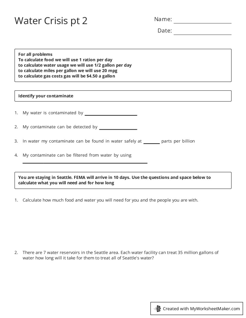 Water Crisis pt 2 - My Worksheet Maker: Create Your Own Worksheets