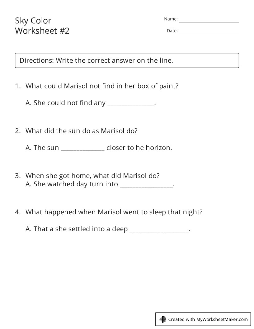 Sky ColorWorksheet #2 - My Worksheet Maker: Create Your Own Worksheets
