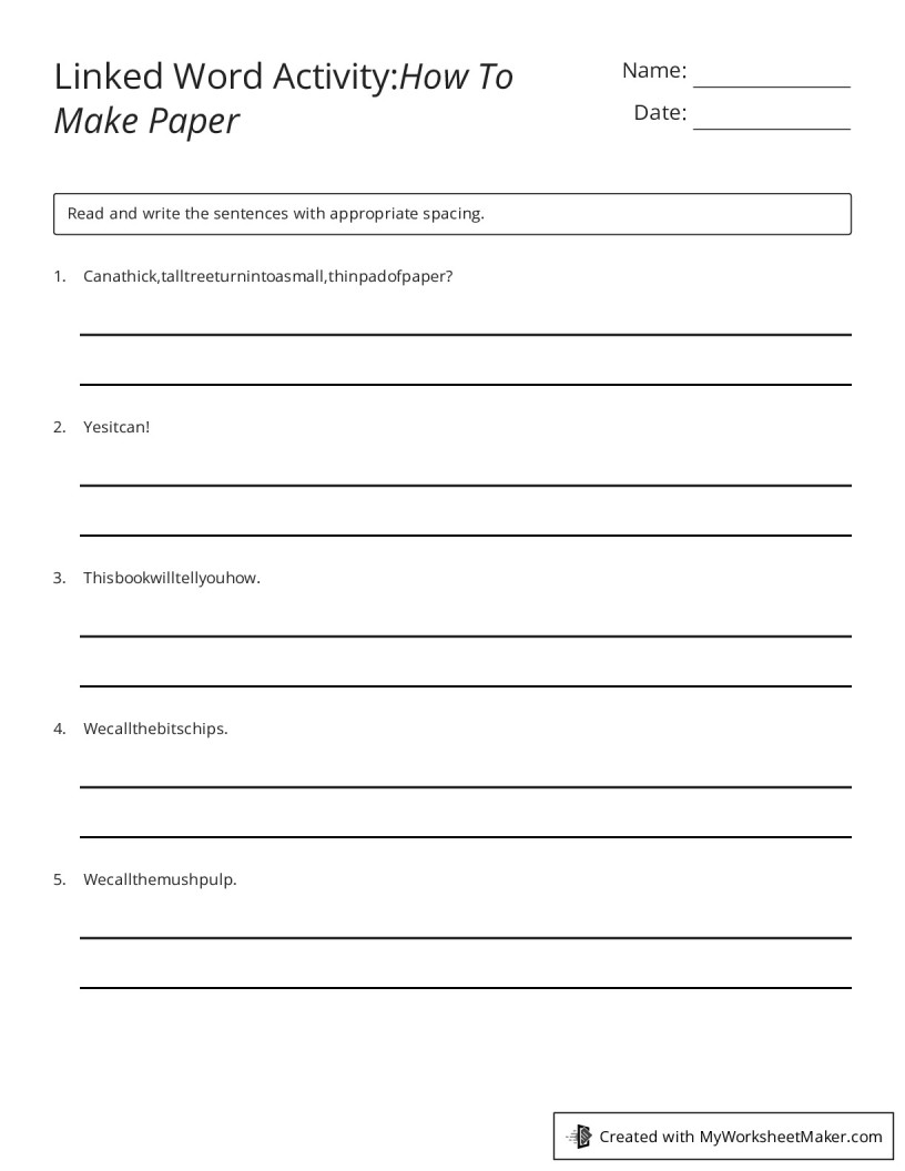 Linked Word Activity:How To Make Paper - My Worksheet Maker: Create ...