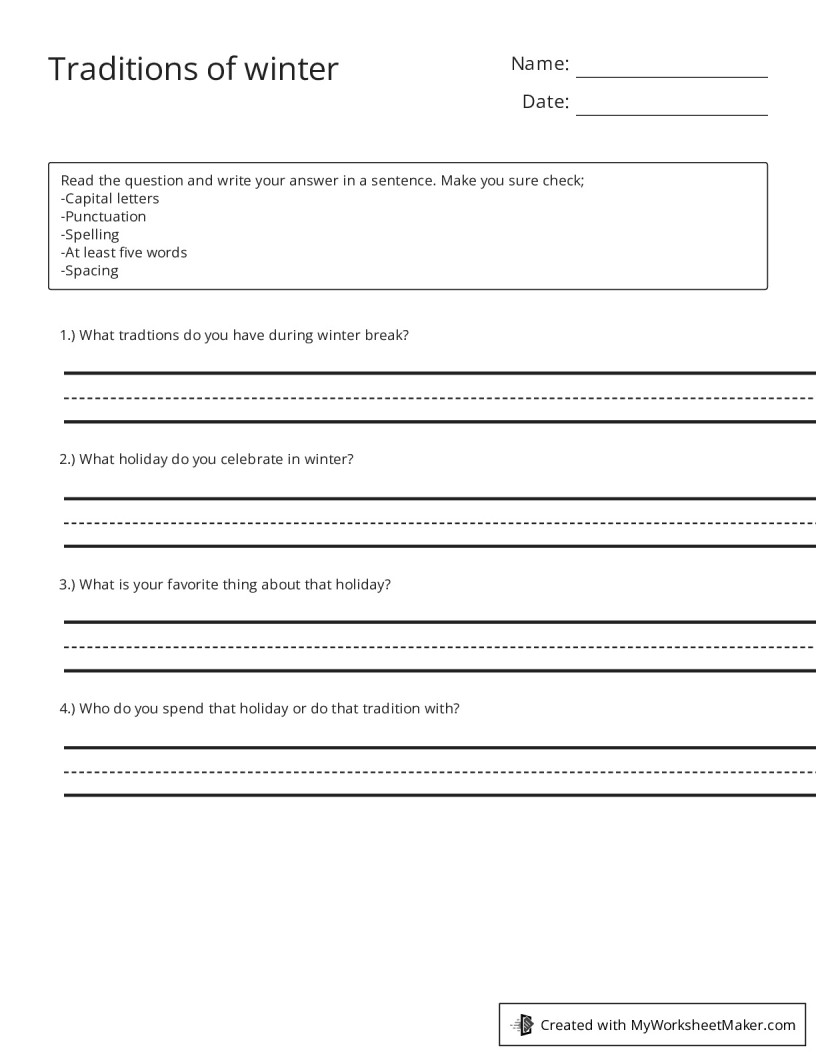Traditions of winter - My Worksheet Maker: Create Your Own Worksheets