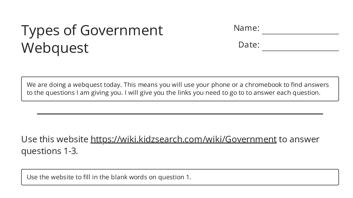 Types of Government Webquest - My Worksheet Maker: Create Your Own ...