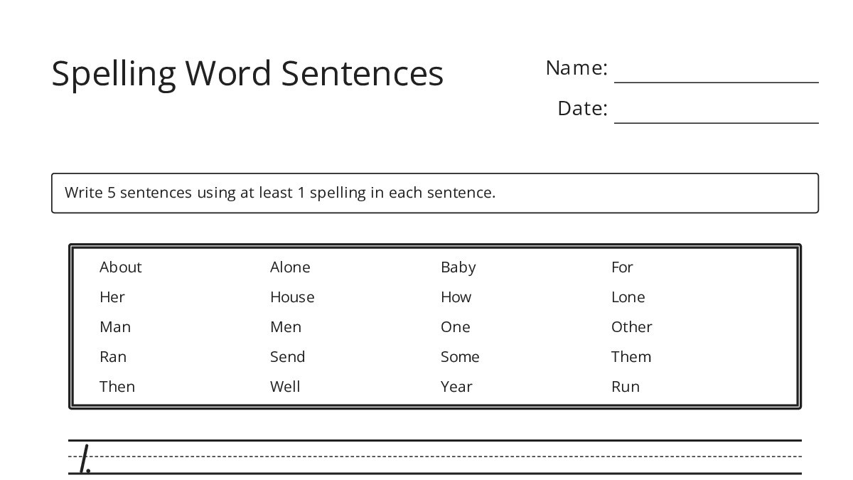 Spelling Word Sentences - My Worksheet Maker: Create Your Own Worksheets