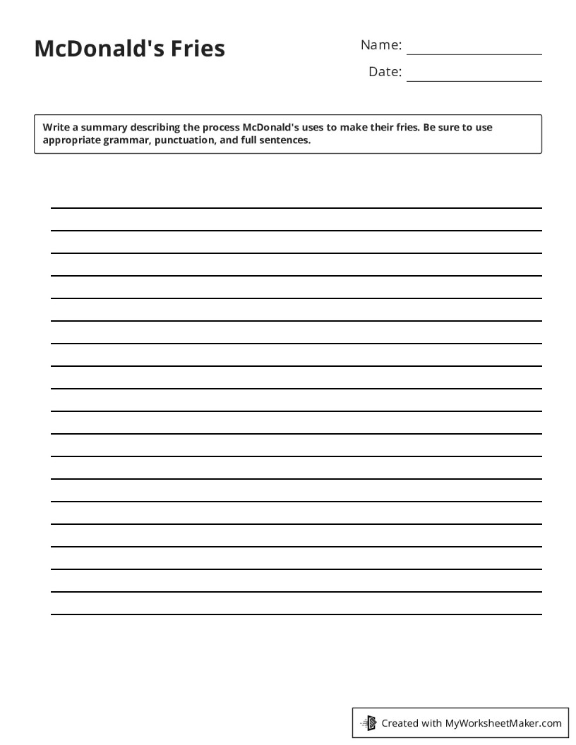 McDonald's Fries - My Worksheet Maker: Create Your Own Worksheets