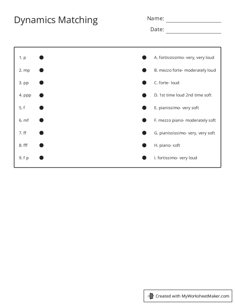 Dynamics Matching - My Worksheet Maker: Create Your Own Worksheets