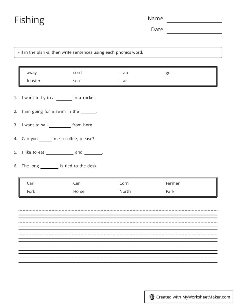 Fishing - My Worksheet Maker: Create Your Own Worksheets