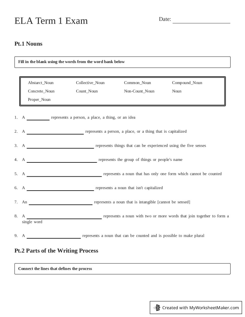 ELA Term 1 Exam - My Worksheet Maker: Create Your Own Worksheets