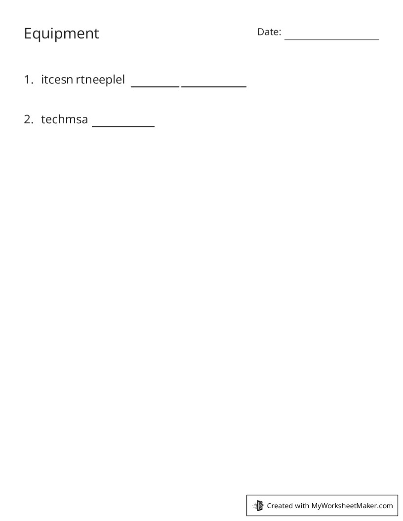 Equipment - My Worksheet Maker: Create Your Own Worksheets