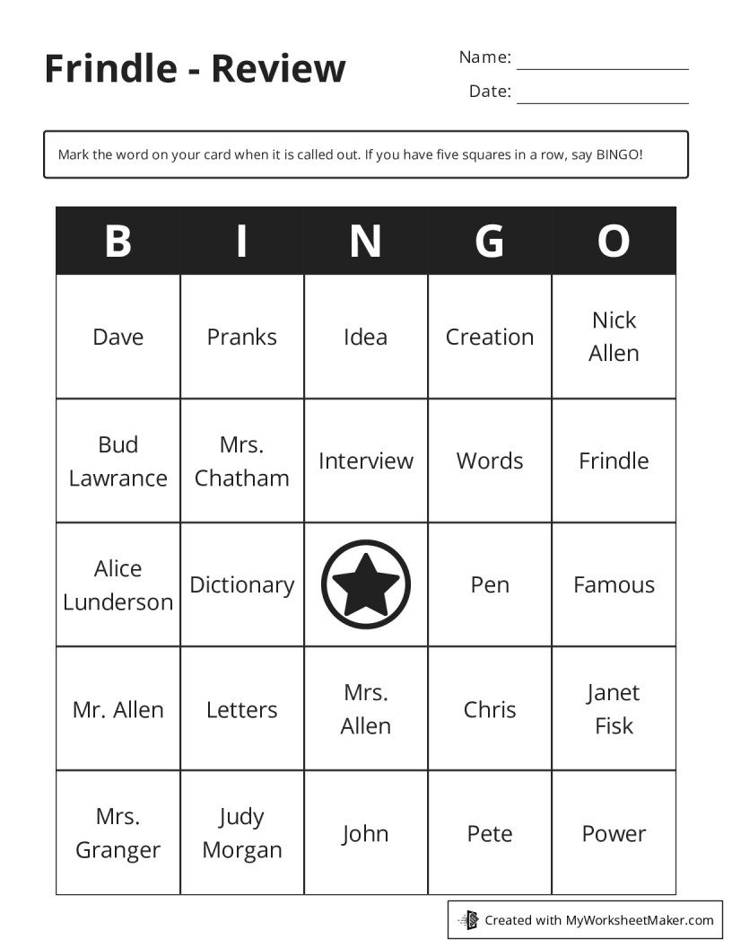 Frindle - Review ﻿ - My Bingo Maker: Create Your Own Bingo Cards