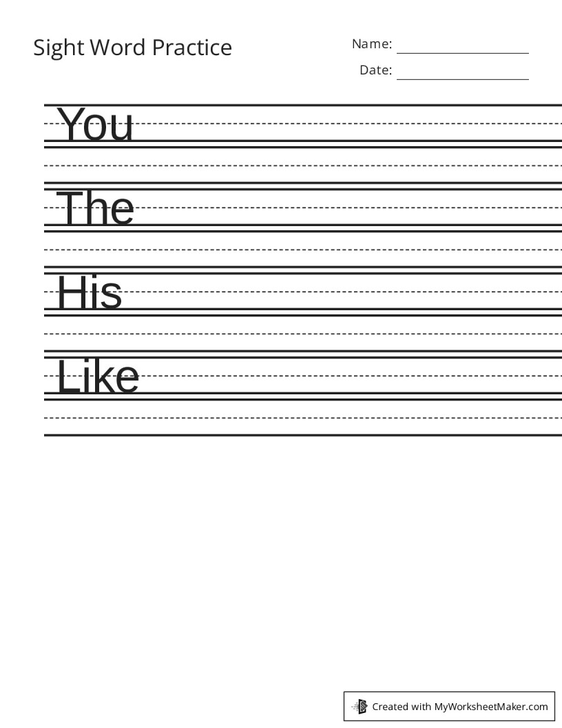 Sight Word Practice - My Worksheet Maker: Create Your Own Worksheets
