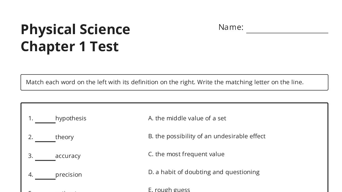 Physical Science Chapter 1 Test - My Worksheet Maker: Create Your Own ...