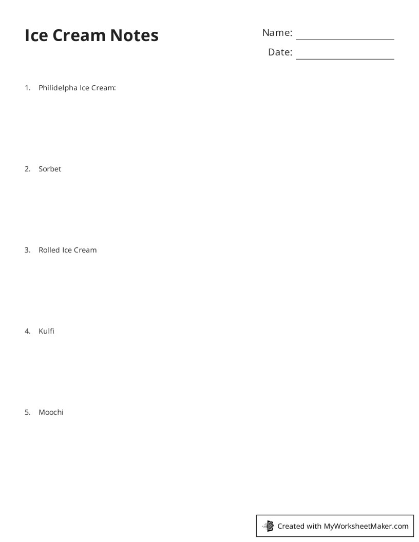 Ice Cream Notes - My Worksheet Maker: Create Your Own Worksheets