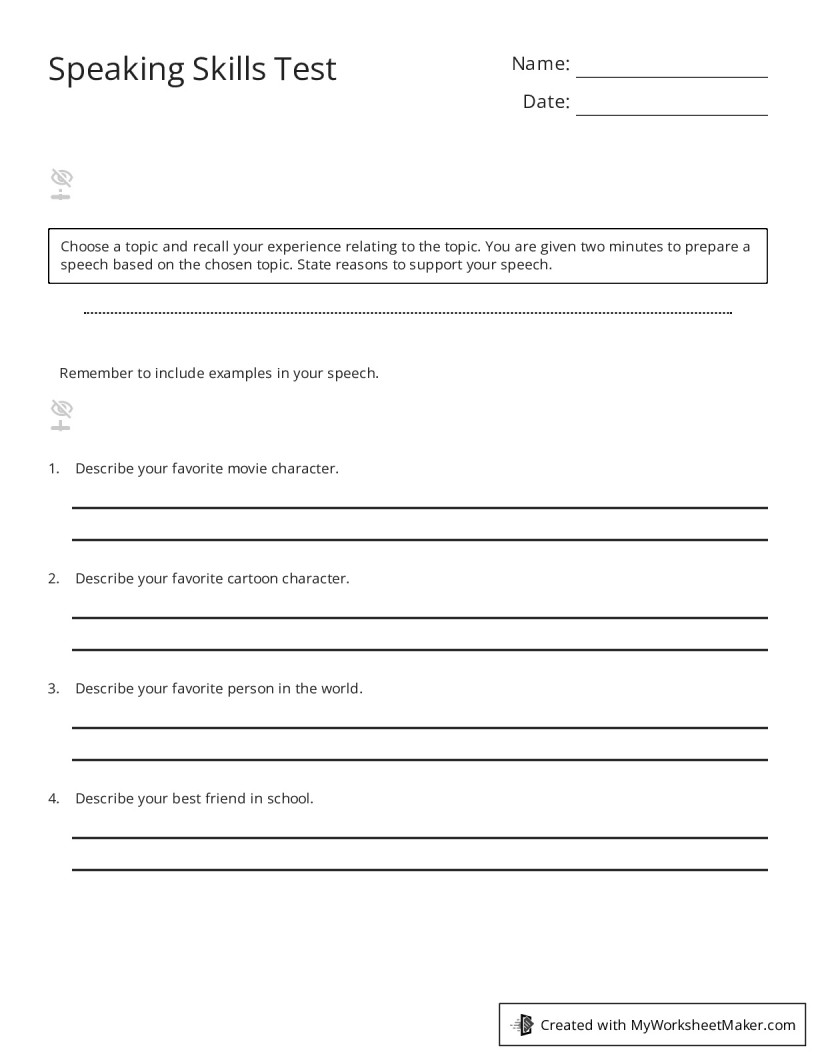 Speaking Skills Test - My Worksheet Maker: Create Your Own Worksheets
