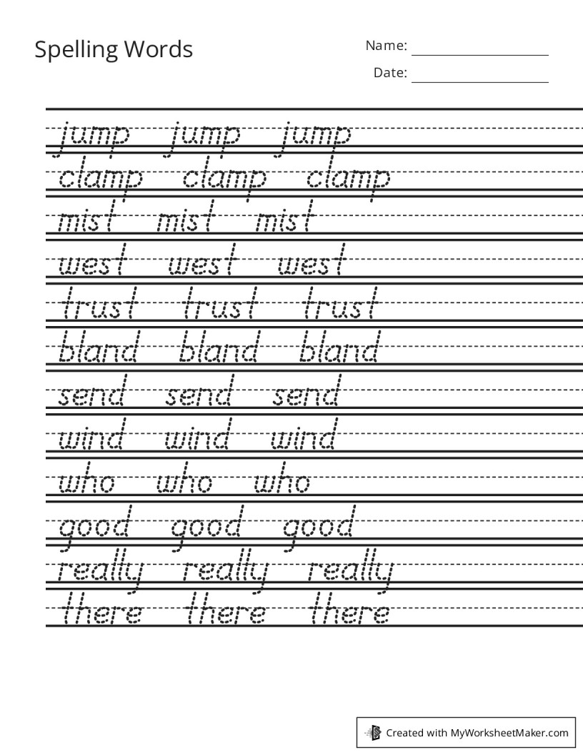 Spelling Words - My Worksheet Maker: Create Your Own Worksheets