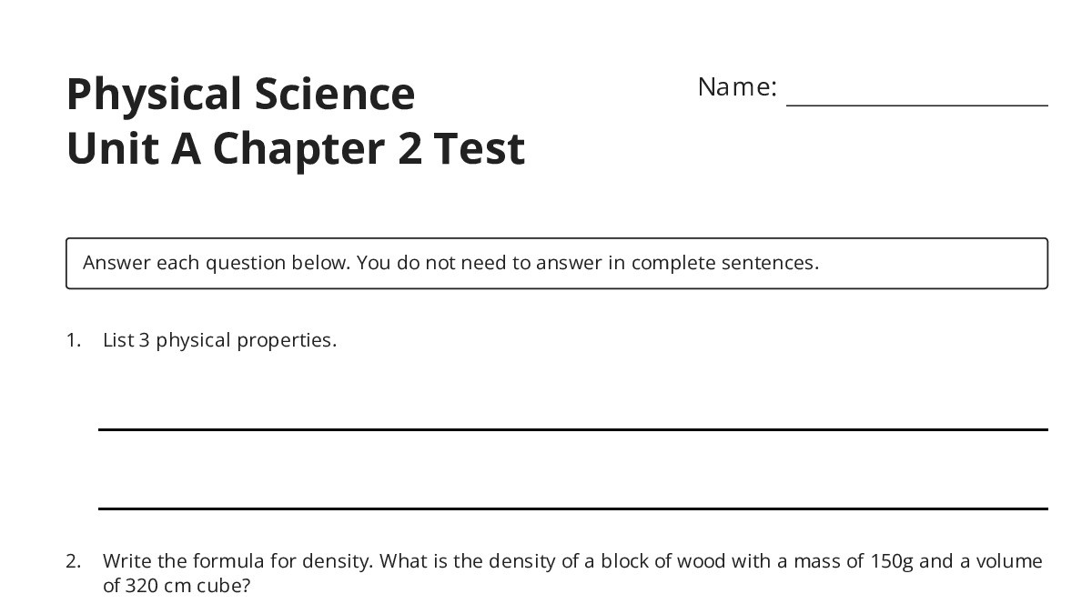 Physical Science Unit A Chapter 2 Test - My Worksheet Maker: Create ...