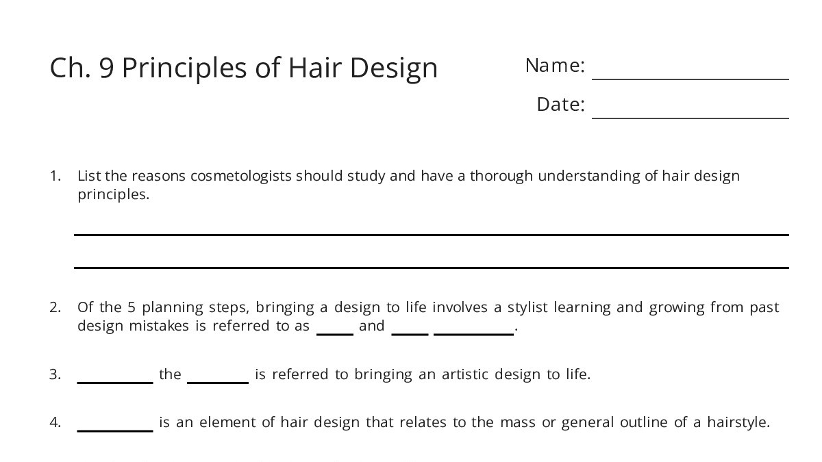 Ch. 9 Principles of Hair Design - My Worksheet Maker: Create Your Own ...