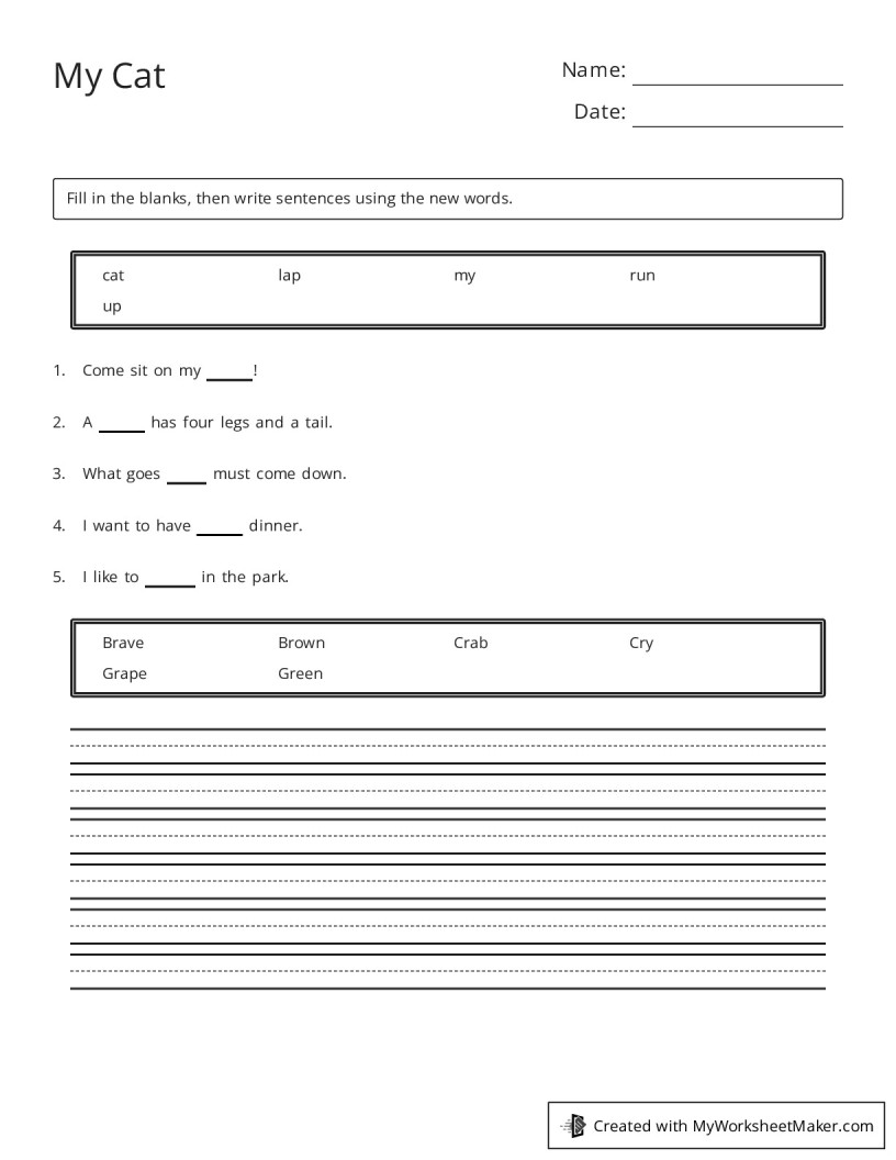 My Cat - My Worksheet Maker: Create Your Own Worksheets