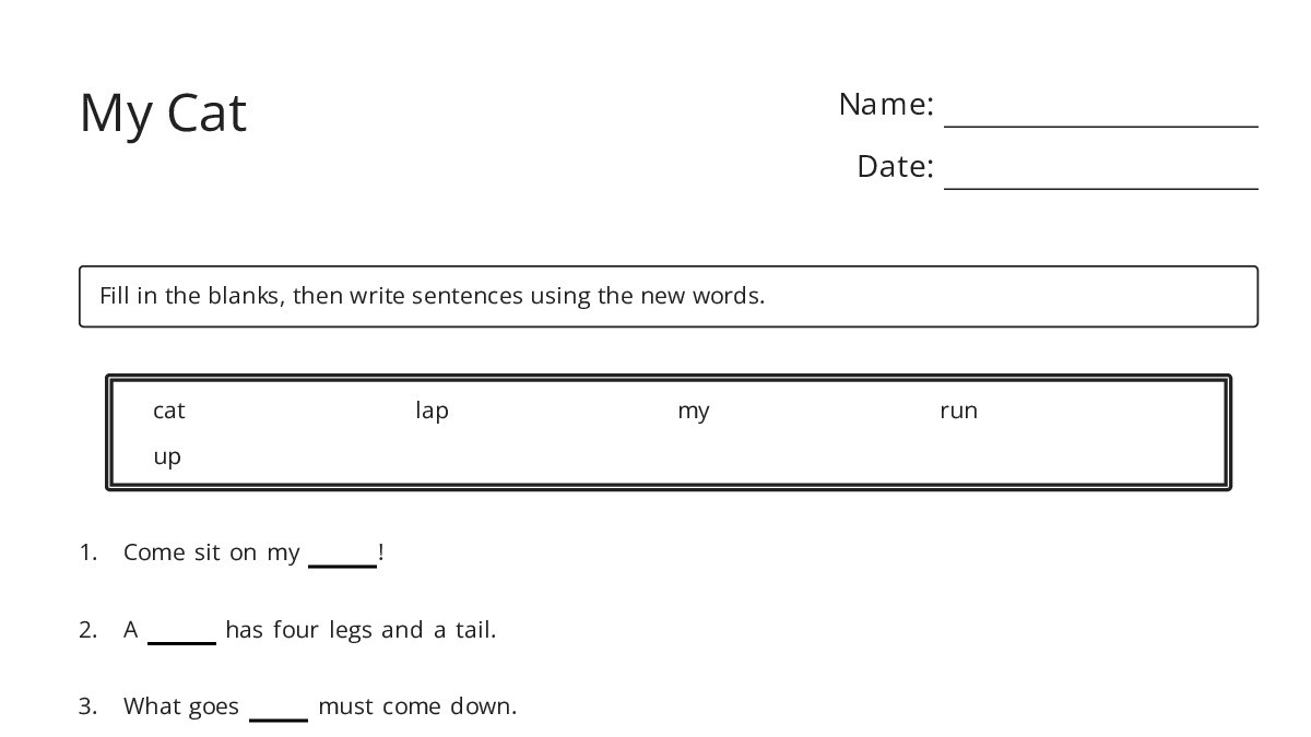 My Cat - My Worksheet Maker: Create Your Own Worksheets