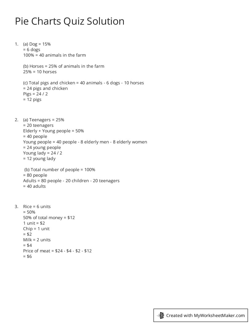 Pie Charts Quiz Solution - My Worksheet Maker: Create Your Own Worksheets