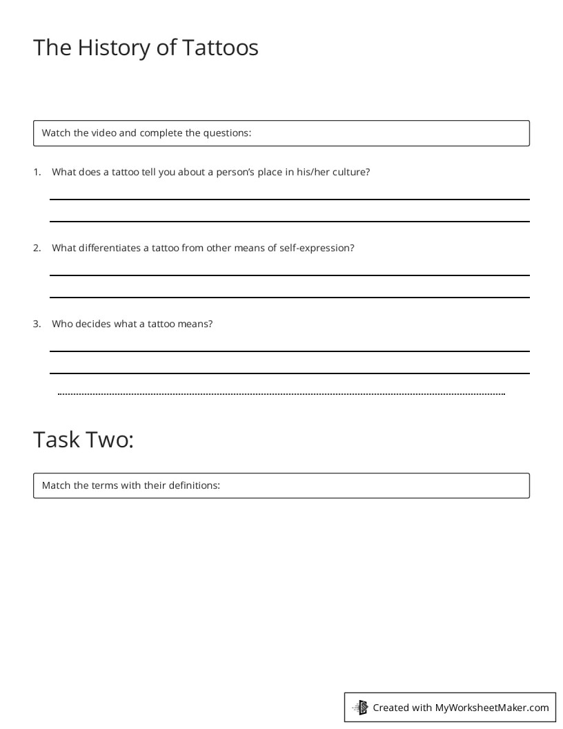 The History of Tattoos - My Worksheet Maker: Create Your Own Worksheets