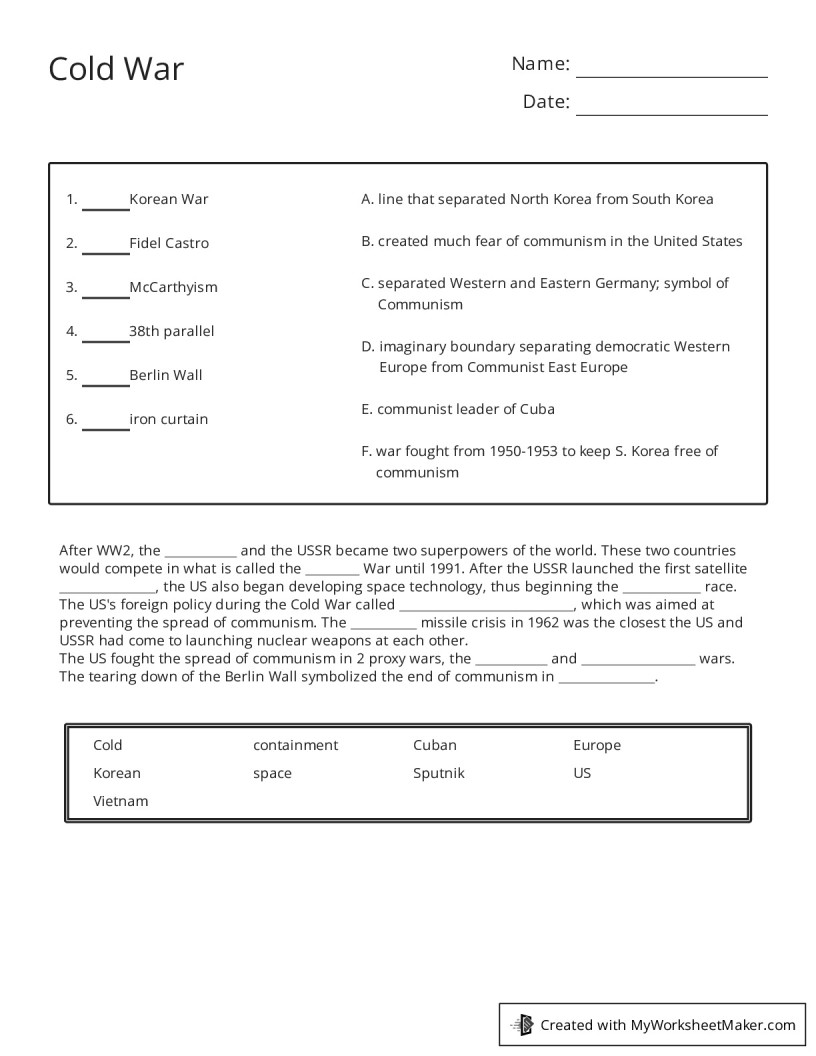 Cold War - My Worksheet Maker: Create Your Own Worksheets