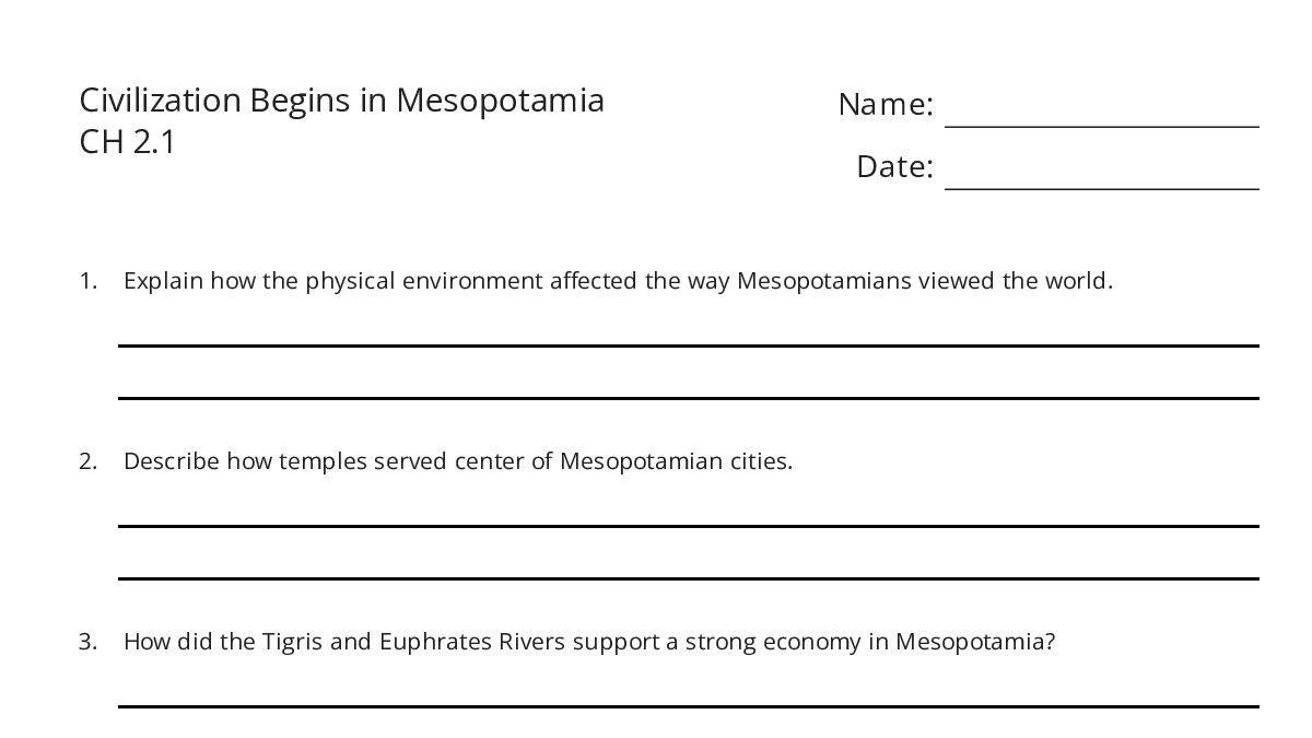 Civilization Begins in Mesopotamia CH 2.1 - My Worksheet Maker: Create ...