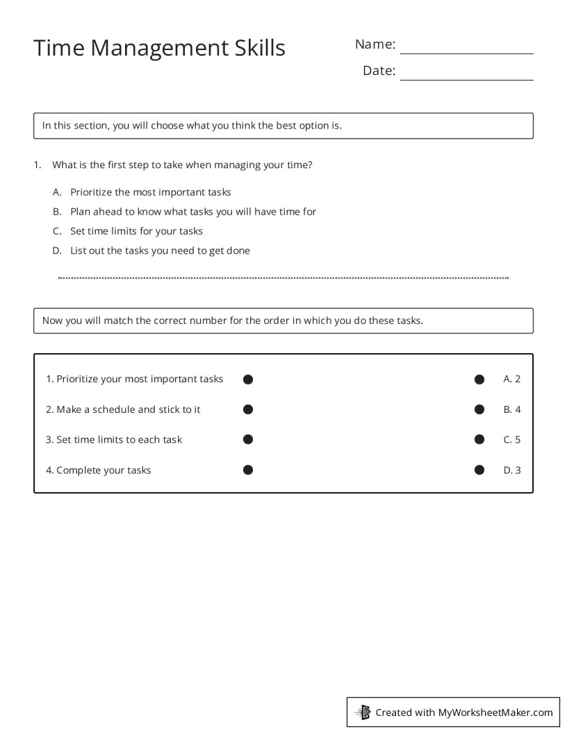 Time Management Skills - My Worksheet Maker: Create Your Own Worksheets