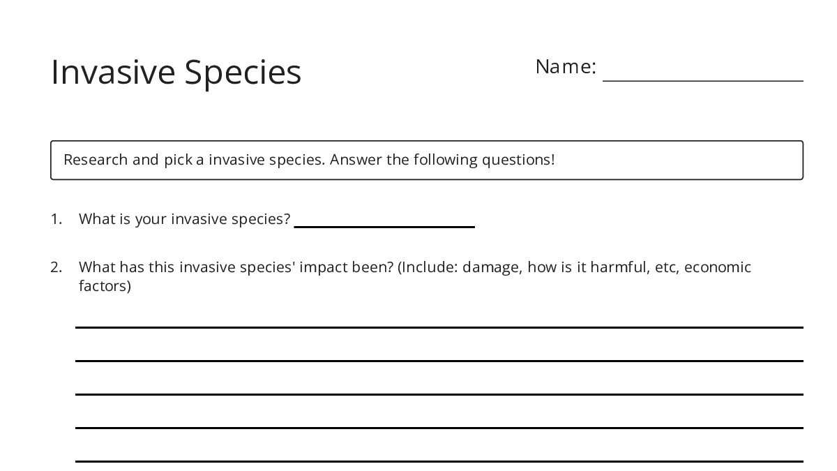 Invasive Species - My Worksheet Maker: Create Your Own Worksheets