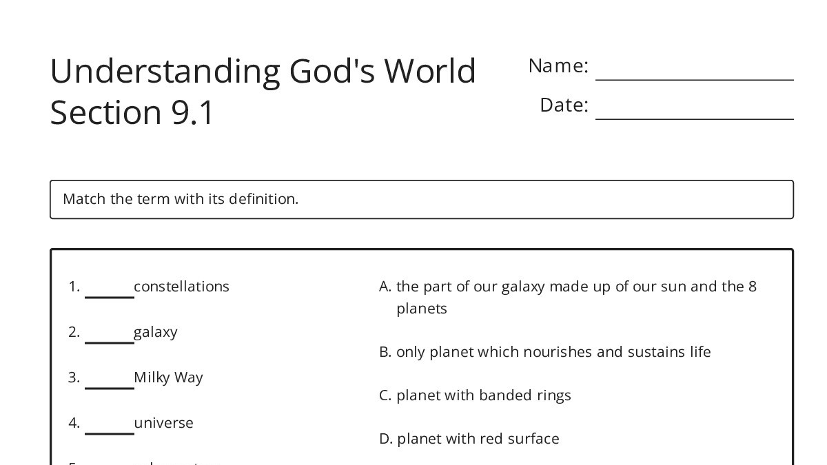 Understanding God's World Section 9.1 - My Worksheet Maker: Create Your ...