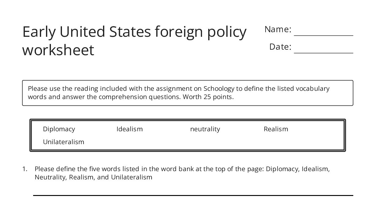 Early United States foreign policy worksheet - My Worksheet Maker ...