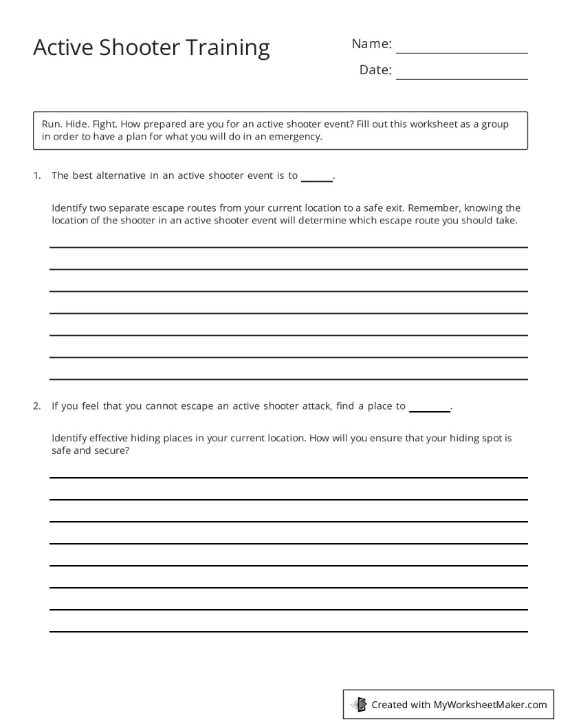 Active Shooter Training - My Worksheet Maker: Create Your Own Worksheets