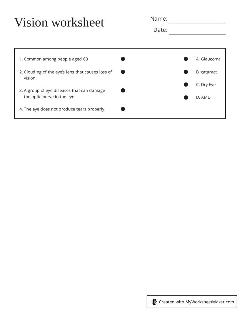 Vision worksheet - My Worksheet Maker: Create Your Own Worksheets