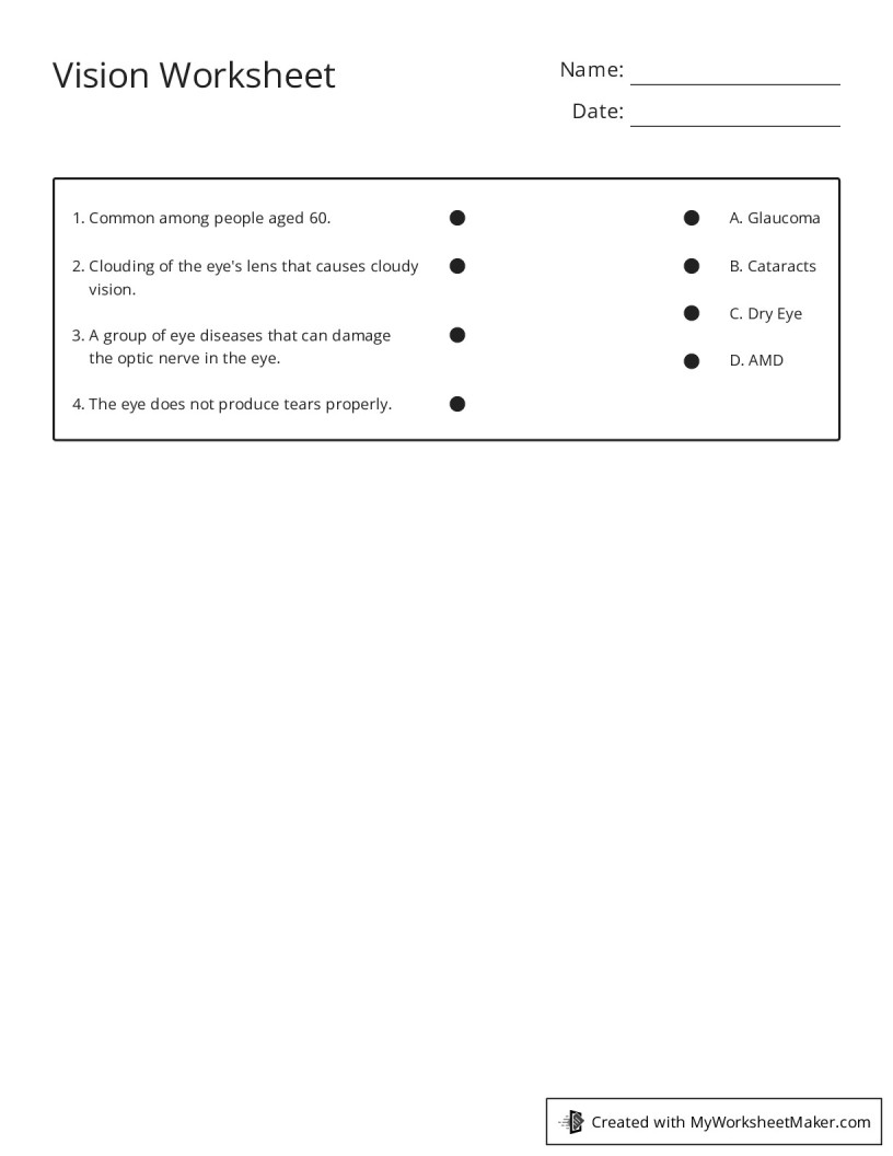 Vision Worksheet - My Worksheet Maker: Create Your Own Worksheets