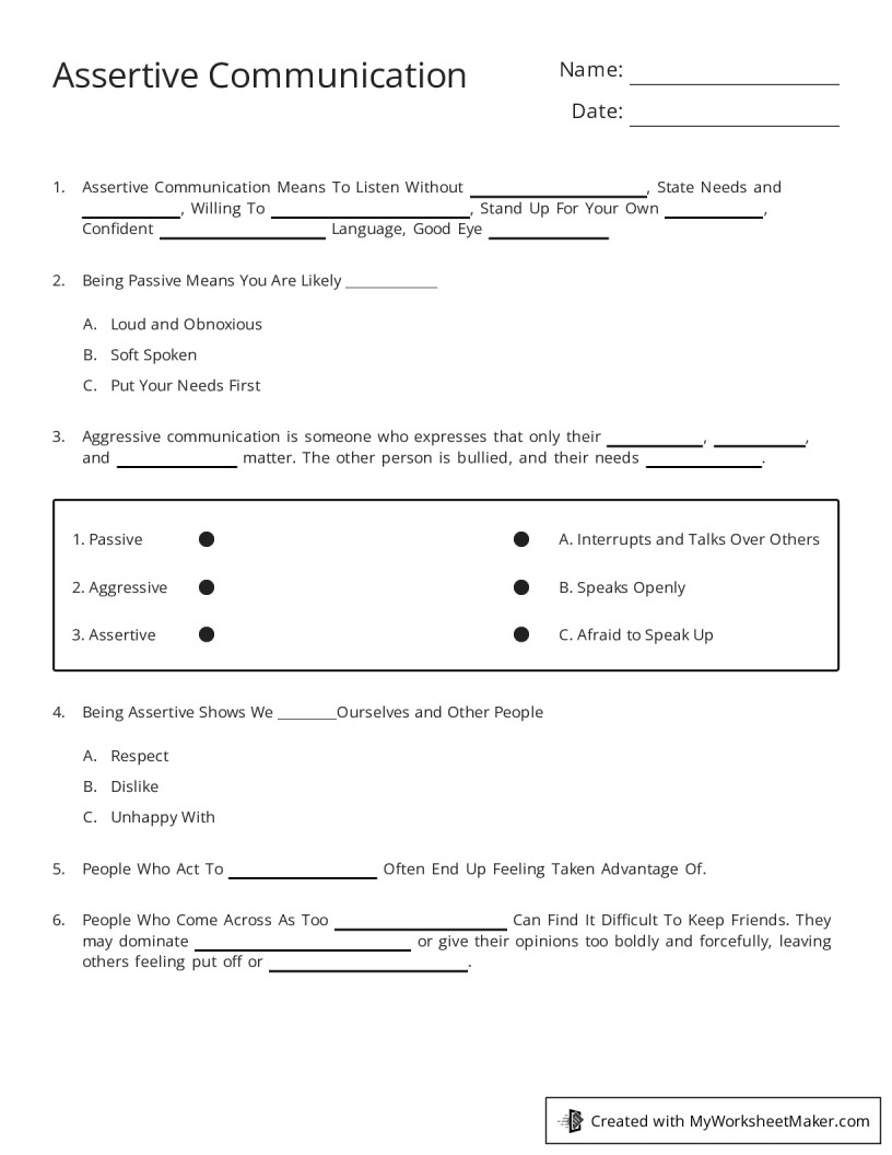 Assertive Communication - My Worksheet Maker: Create Your Own Worksheets