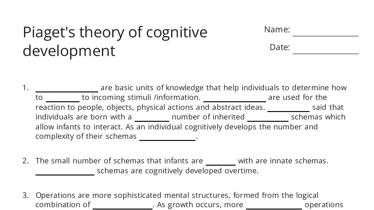 Piaget's theory of cognitive development - My Worksheet Maker: Create ...