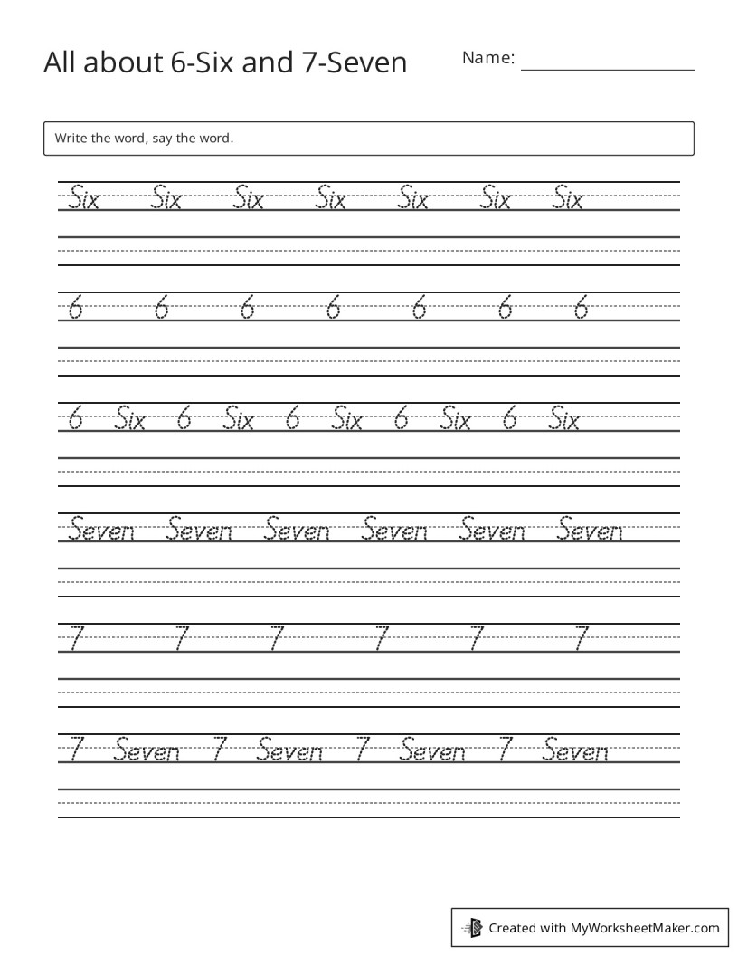 All about 6-Six and 7-Seven - My Worksheet Maker: Create Your Own ...