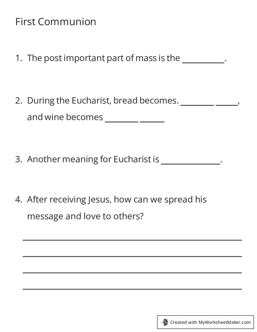 First Communion - My Worksheet Maker: Create Your Own Worksheets