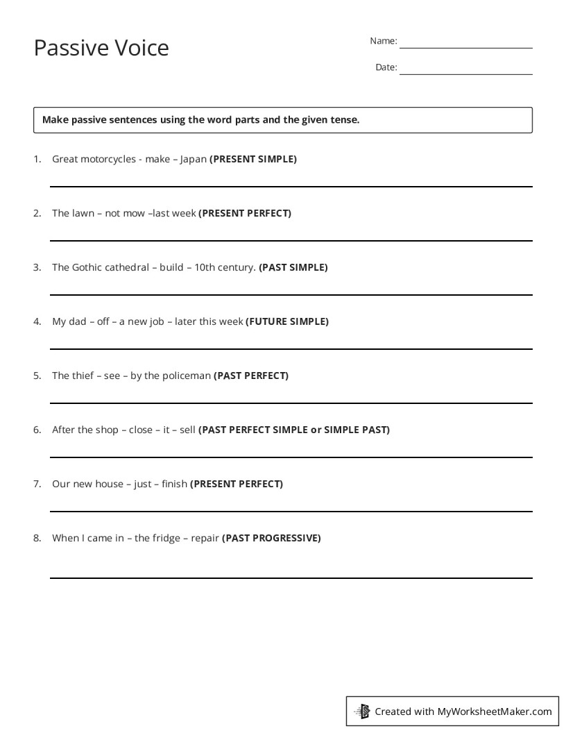Passive Voice - My Worksheet Maker: Create Your Own Worksheets