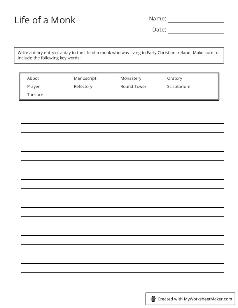 Life of a Monk - My Worksheet Maker: Create Your Own Worksheets