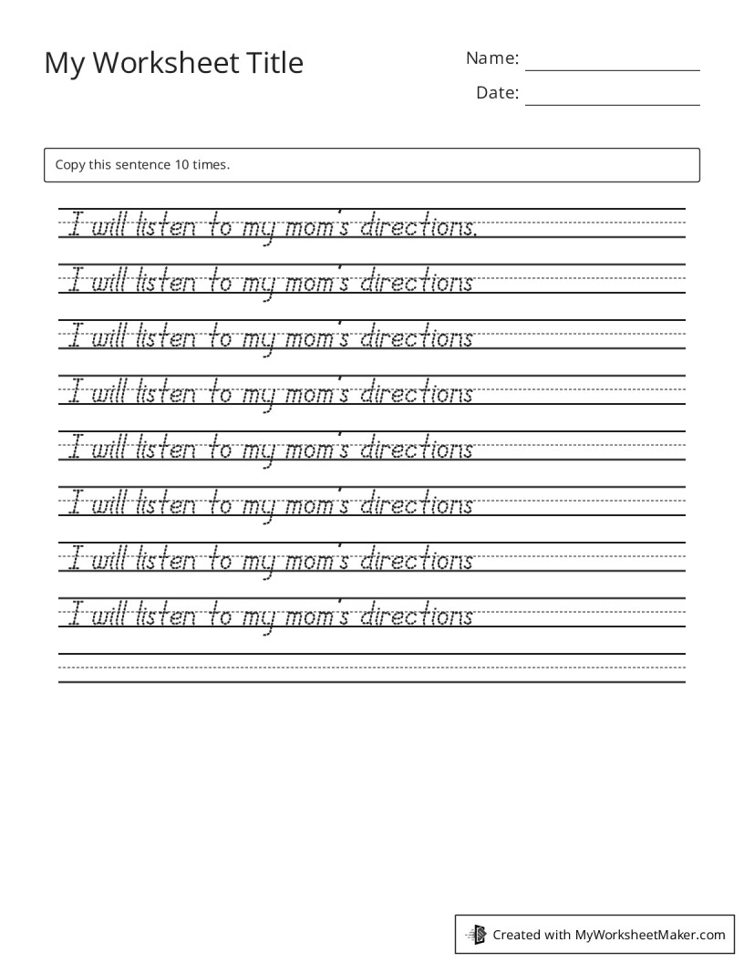 My Worksheet Title - My Worksheet Maker: Create Your Own Worksheets