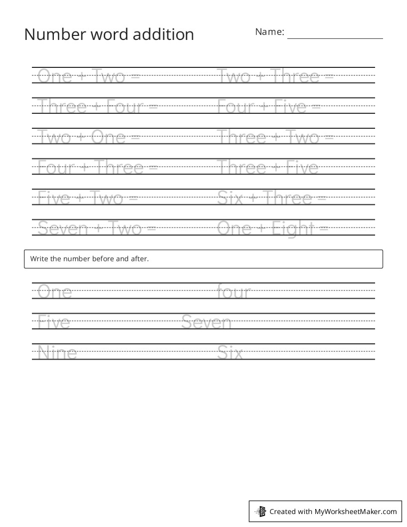 Number word addition - My Worksheet Maker: Create Your Own Worksheets