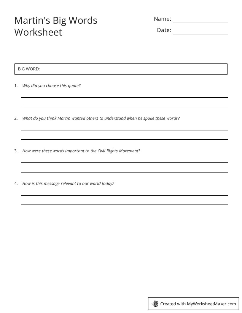 Martin's Big Words Worksheet - My Worksheet Maker: Create Your Own ...