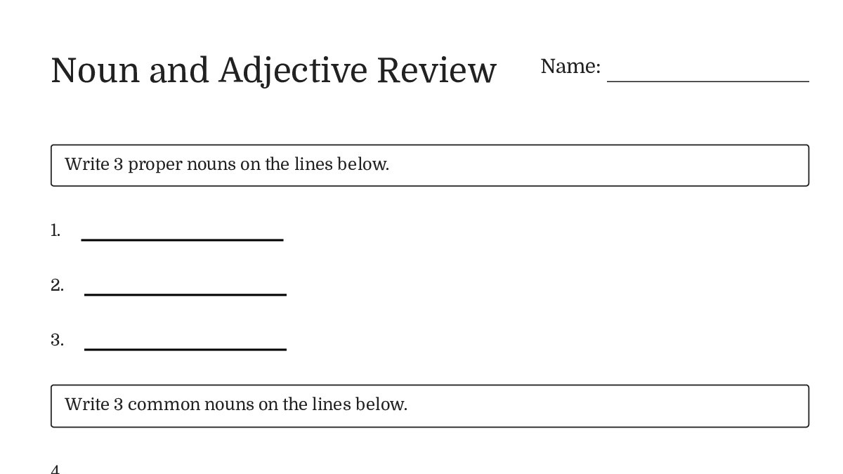Noun and Adjective Review - My Worksheet Maker: Create Your Own Worksheets